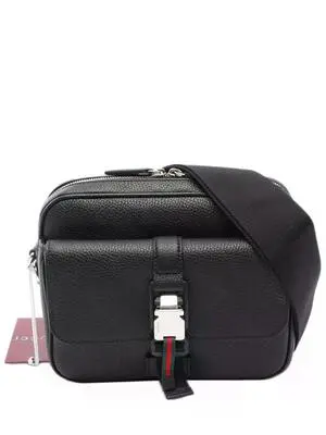 Gucci Small Grainy Calfskin Web Crossbody Bag - Black
