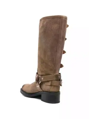 GISEL MOIRE Buckle-strap Square-toe Boots