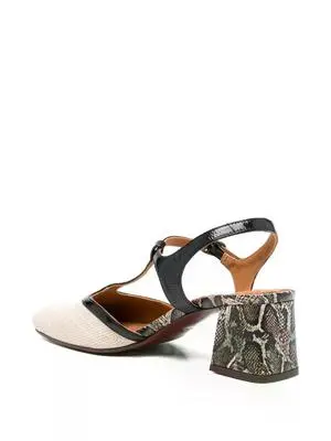 Chie Mihara T-strap Snakeskin Block Heel Shoes - White