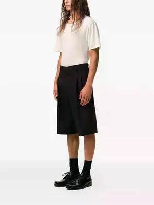 AMI Paris Pleated High-waist Bermuda Shorts - Black