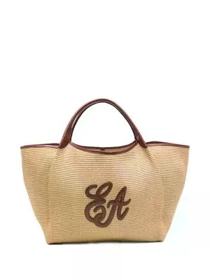 Emporio Armani Embroidered Raffia Shoulder Bag - Neutrals