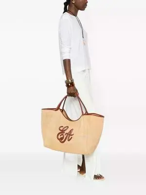 Emporio Armani Embroidered Raffia Shoulder Bag - Neutrals