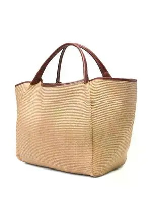 Emporio Armani Embroidered Raffia Shoulder Bag - Neutrals