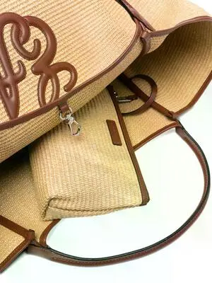 Emporio Armani Embroidered Raffia Shoulder Bag - Neutrals