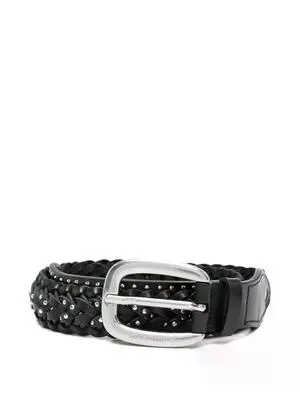 GOLDEN GOOSE Braided Studded Leather Belt - Black