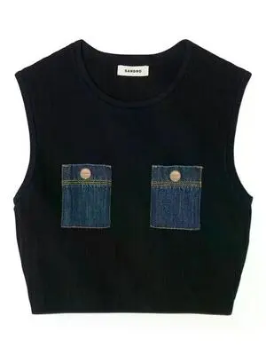 Sandro Denim-pockets Sleeveless Top - Blue