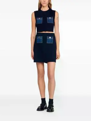 Sandro Denim-pockets Sleeveless Top