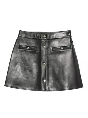 Maje Button-fastening Leather A-line Skirt