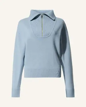 Perfect Moment Half Zip Wool & Cashmere Top - Cloud-blue