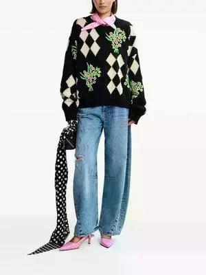 Essentiel Antwerp Floral Embellished Check Pattern Sweater