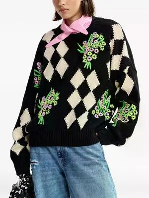 Essentiel Antwerp Floral Embellished Check Pattern Sweater