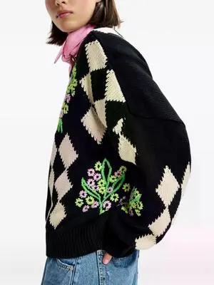 Essentiel Antwerp Floral Embellished Check Pattern Sweater