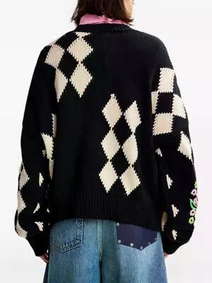 Essentiel Antwerp Floral Embellished Check Pattern Sweater