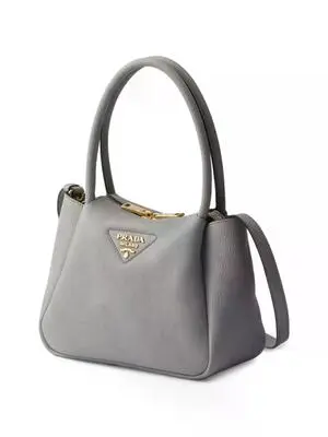 Prada Logo Detail Leather Tote Bag - Grey