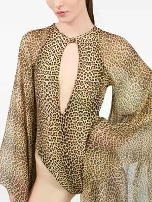 Roberto Cavalli Long-sleeve Open-back Swimsuit - Neutrals