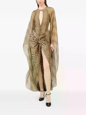 Roberto Cavalli Long-sleeve Open-back Swimsuit - Neutrals