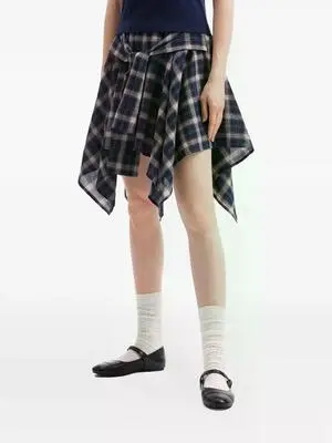 B+AB Tie-waist Check-pattern Asymmetric Skirt