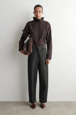 Cos Pintucked Cotton Blouse - Brown