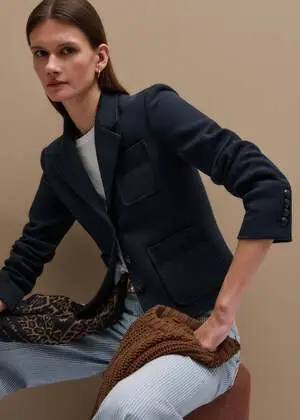 ME+EM Herringbone Fitted Crop Jacket - Navy