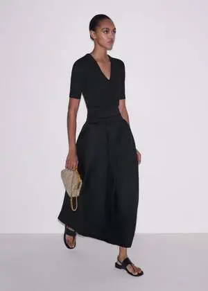 ME+EM V-neck Smocked Skirt Maxi Dress - Black