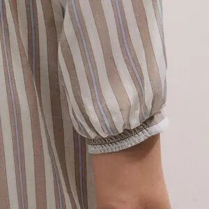 ME+EM Striped Tie-neck Blouse - Brown Multi