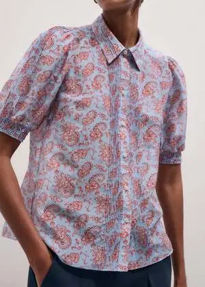 ME+EM Silk Cotton Gilded Paisley Print Straight Blouse