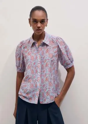 ME+EM Silk Cotton Gilded Paisley Print Straight Blouse