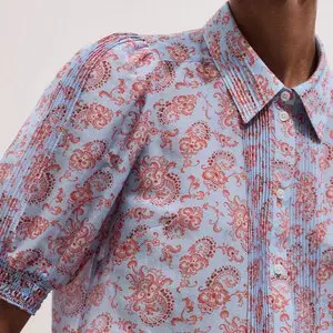 ME+EM Silk Cotton Gilded Paisley Print Straight Blouse