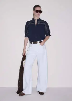 ME+EM Cheesecloth And Lace Detail Blouse - Navy