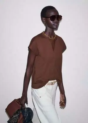 ME+EM Open Placket Swing Top - Cinnamon Brown