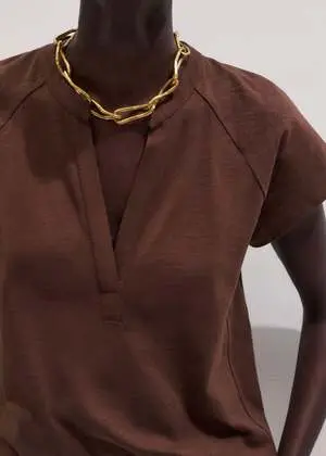 ME+EM Open Placket Swing Top - Cinnamon Brown