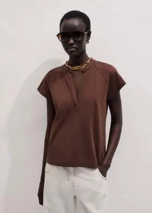 ME+EM Open Placket Swing Top - Cinnamon Brown