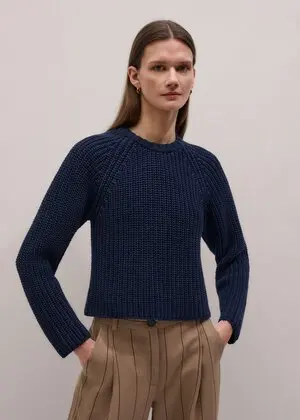 ME+EM Chunky Cotton Raglan Jumper - Navy