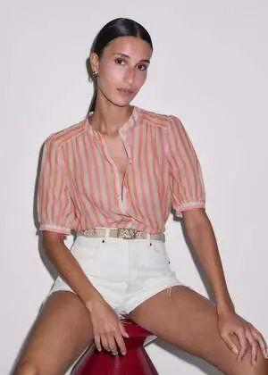 ME+EM Striped Blouse With Tie Detail - Orange Multi
