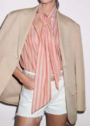 ME+EM Striped Blouse With Tie Detail - Orange Multi