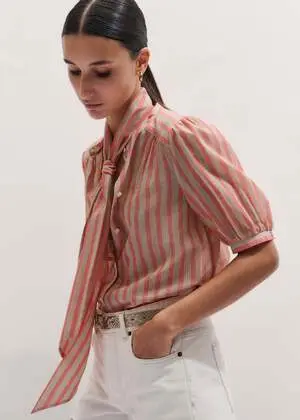 ME+EM Striped Blouse With Tie Detail - Orange Multi