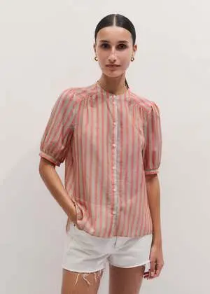ME+EM Striped Blouse With Tie Detail - Orange Multi