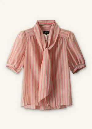 ME+EM Striped Blouse With Tie Detail - Orange Multi