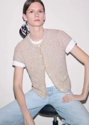 ME+EM Tweed Knit Crop Jacket - Cream/white