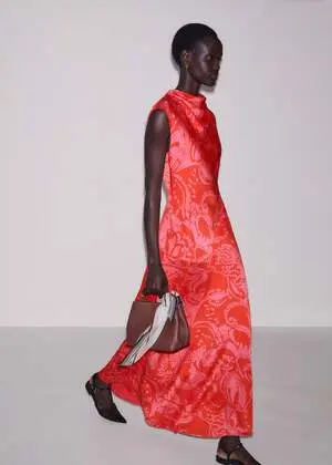 ME+EM Stylised Silhouette Print Bias Cut Full Length Dress