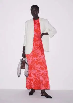ME+EM Stylised Silhouette Print Bias Cut Full Length Dress
