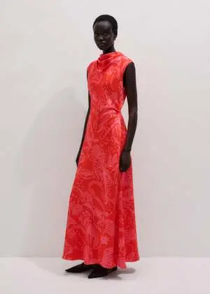 ME+EM Stylised Silhouette Print Bias Cut Full Length Dress