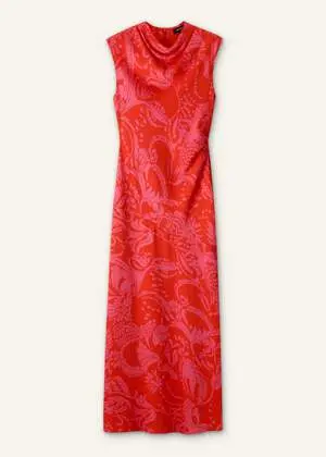 ME+EM Stylised Silhouette Print Bias Cut Full Length Dress