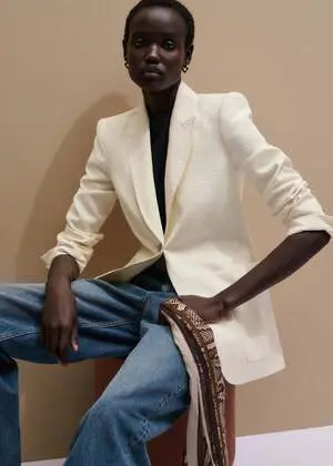 ME+EM Luxe Jacquard Sharp Shoulder Contour Blazer Ivory