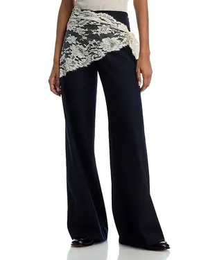 Sea Fiora Wool Blend Pants With Lace Overlay - Navy