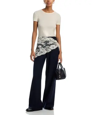 Sea Fiora Wool Blend Pants With Lace Overlay - Navy