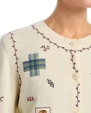 Sea Claira Embroidered Wool Knit Cardigan - Cream
