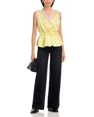 3.1 Phillip Lim Satin Lace Trim Sleeveless Top - Yuzu