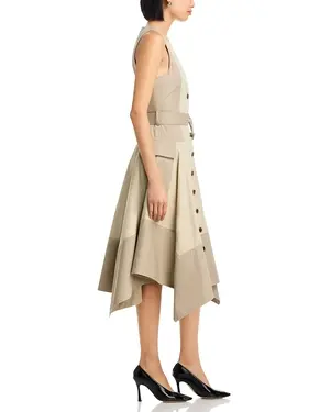 3.1 Phillip Lim Patchwork Sleeveless Belted Utility Dress - Khaki