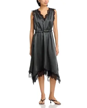3.1 Phillip Lim Lace Trim V Neck Midi Dress - Slate